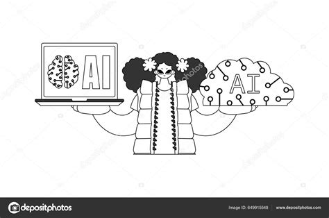 Woman Grasping Construct Using Linear Design Vector Form Stock Vector