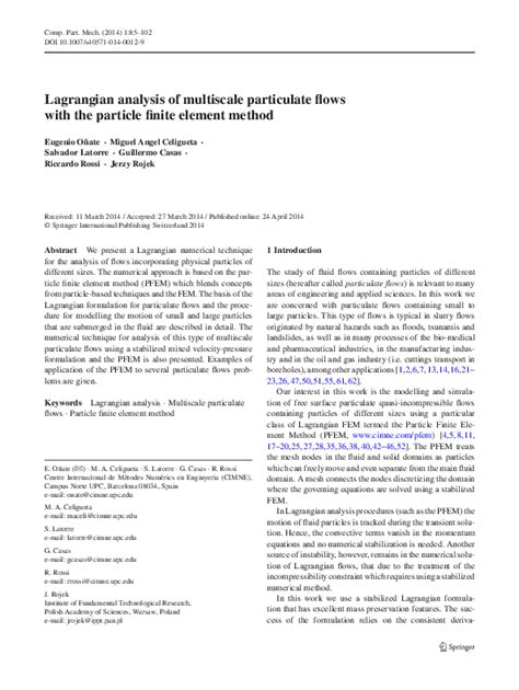 Pdf Lagrangian Analysis Of Multiscale Particulate Flows With The