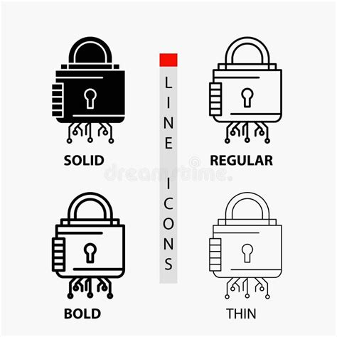 Security Cyber Lock Protection Secure Icon In Thin Regular Bold Line And Glyph Style
