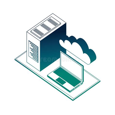 laptop computer cpu tower cloud storage network data stock illustration