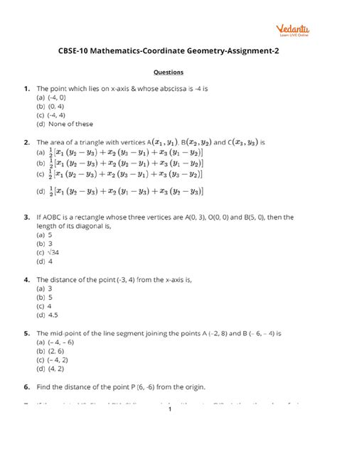 Cbse 10 Mathematics Coordinate Geometry Assignment 2 Pdf