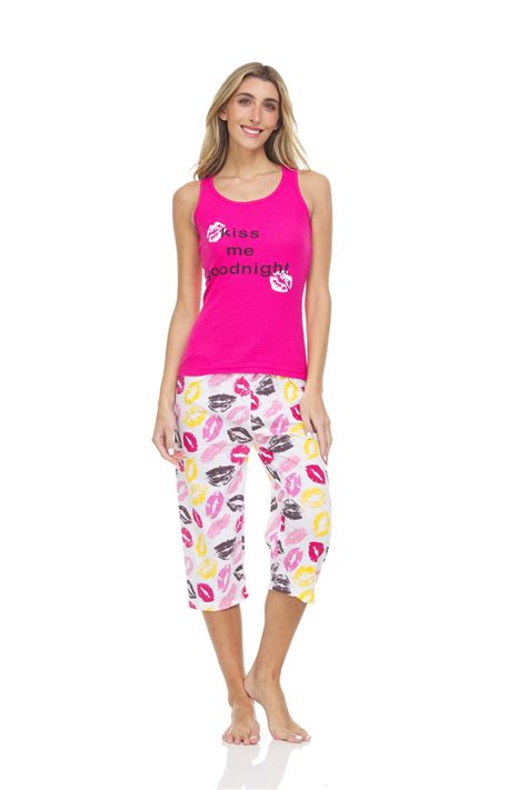 Lati Fashion Women Capri Pajamas Set 100 Cotton Sleeveless Female