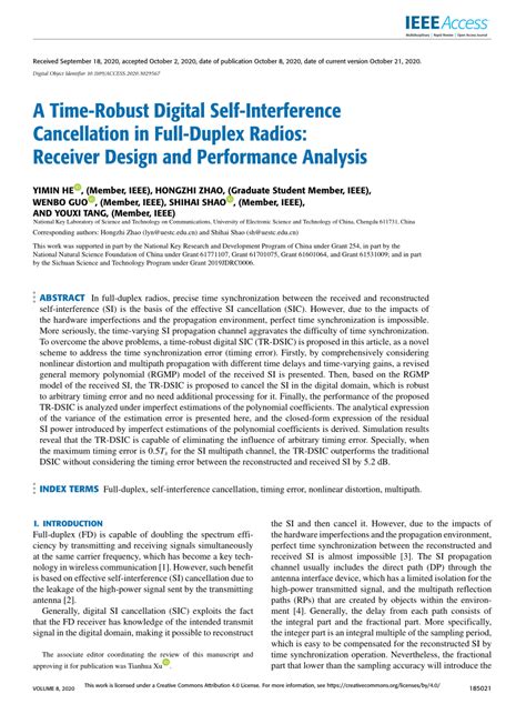 Pdf A Time Robust Digital Self Interference Cancellation In Full Duplex Radios Receiver