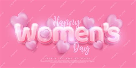 행복한 여성의 날 텍스트 효과 편집 가능한 3차원 텍스트 스타일 프리미엄 벡터