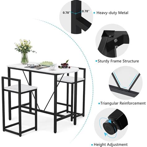 Tribesigns 3 Piece Bar Table Set 2 Person Counter Height Dining Set