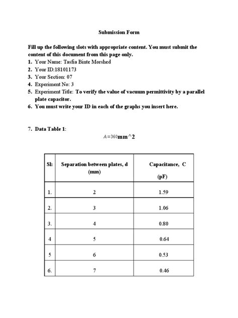 Experiment No 03 Submission Form Pdf Dielectric Capacitor