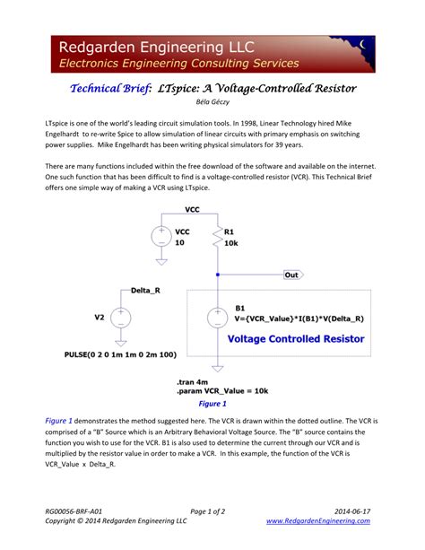Technical Brief Ltspice A Voltage Controlled Resistor Béla Géczy
