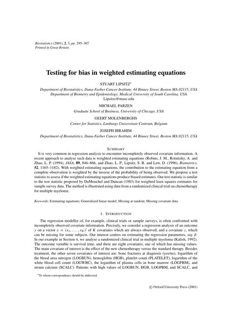Pdf Testing For Bias In Weighted Estimating Equations