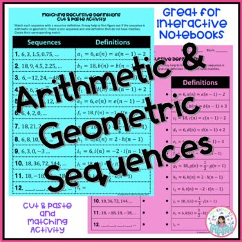 Arithmetic And Geometric Sequences Matching Activity Recursive Definition