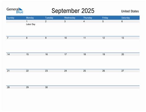 September 2025 Monthly Calendars With United States Holidays