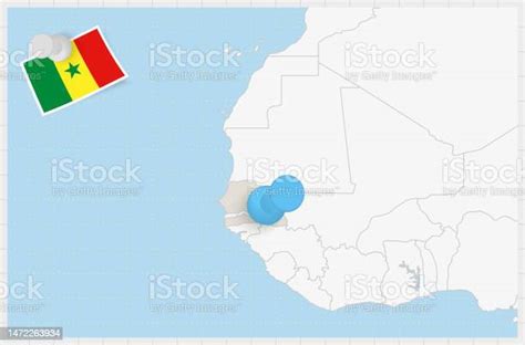 ピン留めされた青いピンを持つセネガルの地図セネガルの固定された旗 地図のベクターアート素材や画像を多数ご用意 地図 アフリカ 西