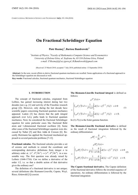 Pdf On Fractional Schrödinger Equation