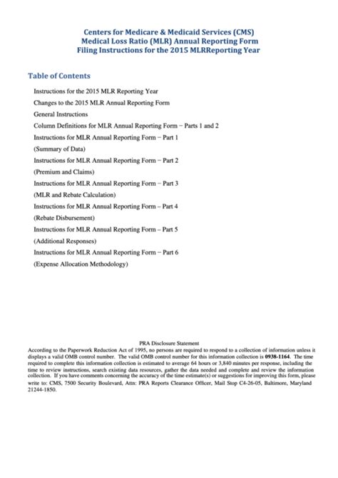 Filing Instructions For The 2015 Mlr Reporting Year Centers For
