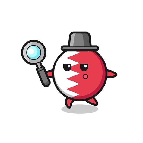 돋보기로 검색하는 바레인 국기 배지 만화 캐릭터 티셔츠 스티커 로고 요소를 위한 귀여운 스타일 디자인 프리미엄 벡터