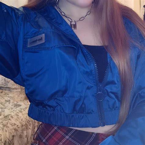 Urban Outfitters Iets Frans Blue Cropped Windbreaker Depop