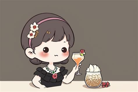 Premium Ai Image Cartoon Anime Girl In Black Dress Evening Dress With