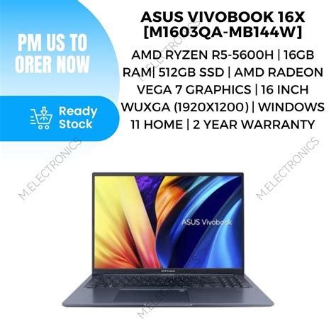 ASUS Vivobook 16X M1603QA MB144W AMD RYZEN R5 5600H 8GB RAM 512GB SSD AMD RADEON VEGA 7