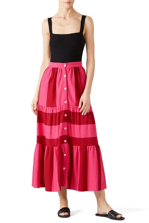 Knit Tiered Button Front Skirt By Mds Stripes Rent The Runway