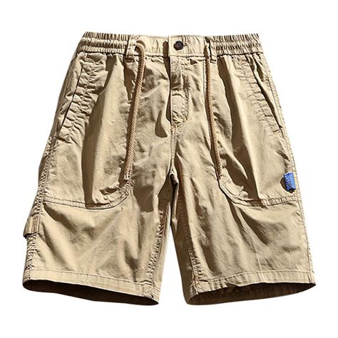 Ushun Mens Khaki Shorts Casual Loose Elastic Waist Athletic Works