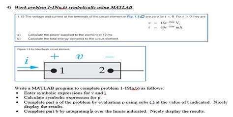 Get Answer 4 Work Problem 1 19ab Symbolically Using Matlab 119