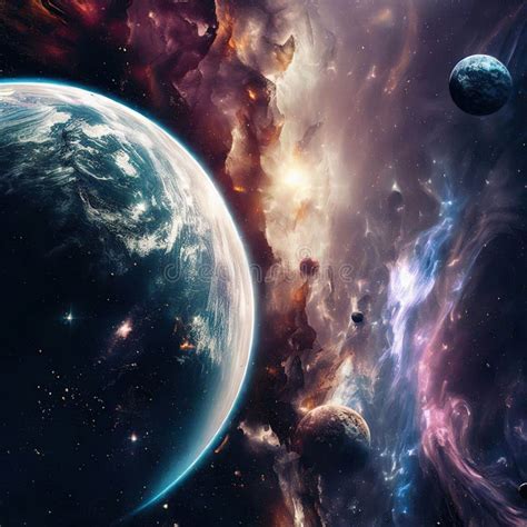 Planet Earth Globe Galaxy In Space Sci Fi Landscape With Planet