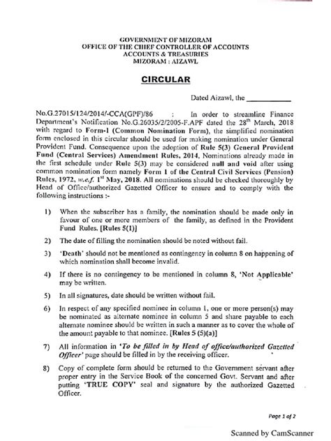 Aandt Circular 9 4 18 Common Nomination Form For Gpf And Gpf Final Payment Application Pdf