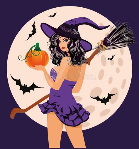 Happy Halloween Witch Pumpkin And Moon Stock Vector Illustration Of
