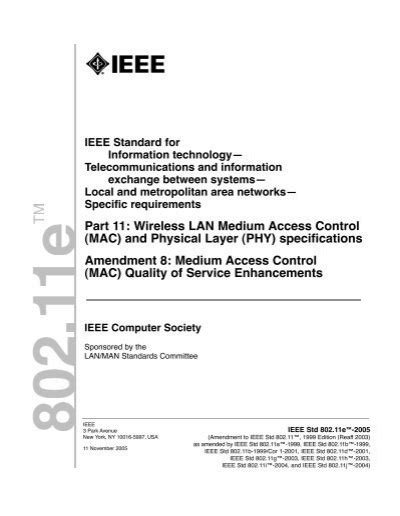Ieee Std 802 11e 2005 Amendment 8 Medium Access Control
