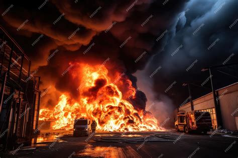 Premium Ai Image A Large Factory Building Is On Fire With Lots Of