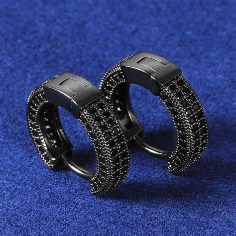 Moissanite Iced Hoop Earring In Black Vvsbox