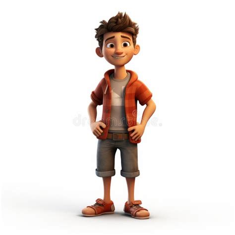 Realistic 3d Cartoon Character Rendering Of Adult Lucas In Brown Shorts