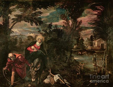 The Flight Into Egypt C 1575 77 Painting By Jacopo Robusti Tintoretto