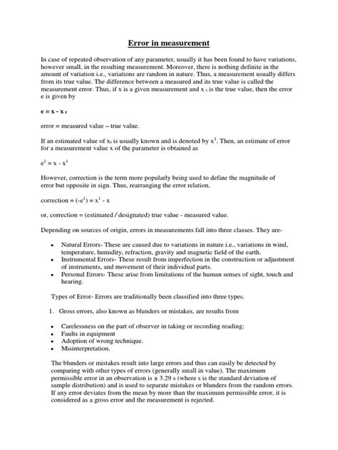 Error In Measurement Pdf Observational Error Accuracy And Precision