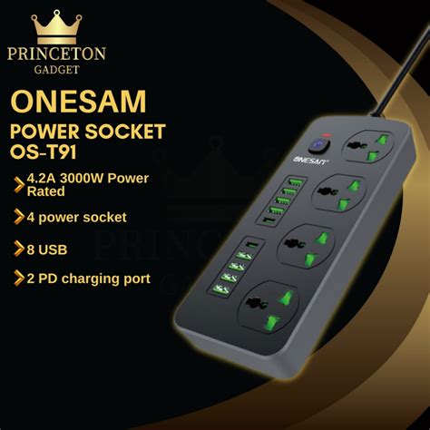 Universal Socket Rated Power 3000W ONESAM OS T91 Auto ID 4 2A 2 PD 8 USB 4 UK 3Pin Plug Power