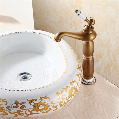 Antique Brass Bathroom Faucet Brushed Single Handle Vanity Filtering