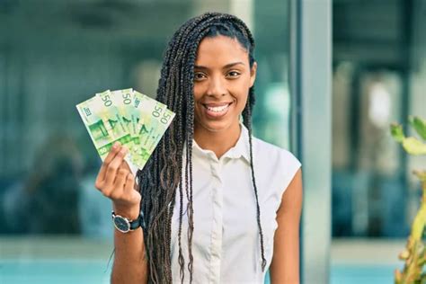 African American Woman Sitting Table Pulling Apart Rand Banknotes Home