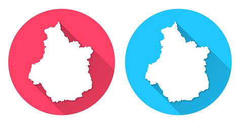 Centreval De Loire 지도 빨간색 또는 파란색 배경에 긴 그림자가 있는 둥근 아이콘 3차원 형태에 대한 스톡 벡터