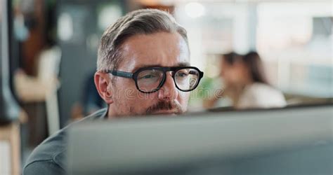Computer Glasses And Thinking With Business Man In Office For