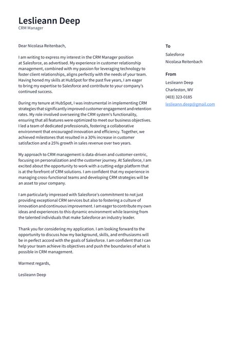 Crm Manager Cover Letter Examples And Templates Resumecat