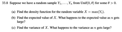 Solved 33 8 Suppose We Have A Random Sample Y 1 Dots Y N Chegg Com