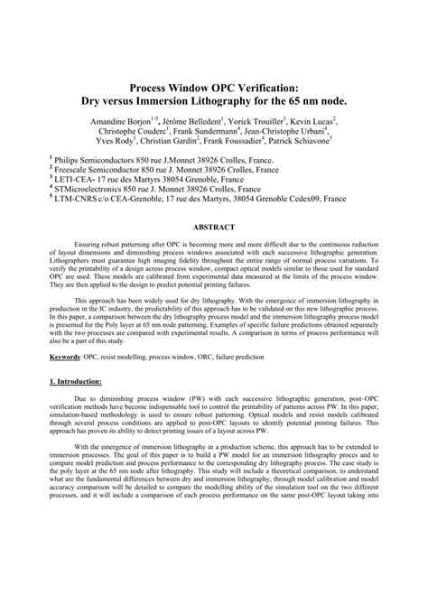 Pdf Process Window Opc Verification Dry Versus Immersion Lithography