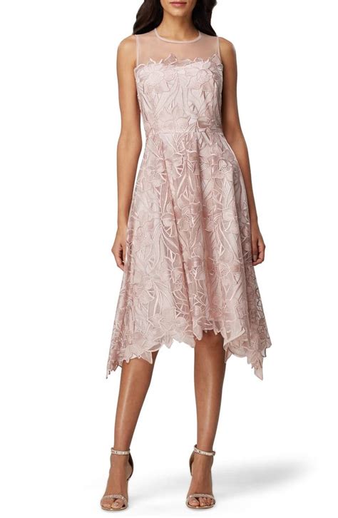 Tahari Sleeveless Embroidered Mesh Handkerchief Hem Dress Nordstrom