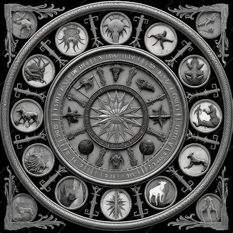Premium Ai Image Silver Zodiac Tarot Compass Elemental Illustration