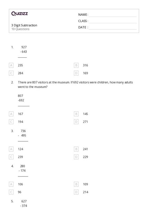 50 Multi Digit Subtraction Worksheets For 2nd Grade On Quizizz Free