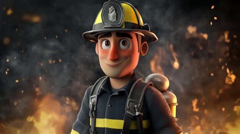 Cartoon Firefighter In Full Body Animation Hd 4k Render Premium Ai