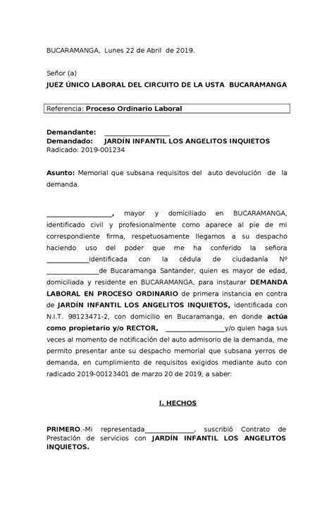 Total 90 Imagen Modelo De Subsanacion De Demanda Laboral Abzlocal Mx