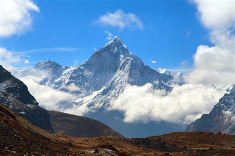 Mount Ama Dablam Within Clouds Way To Everest Base Camp Stock Image