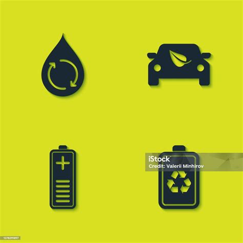재활용 깨끗한 아쿠아 재활용 충전 레벨 표시기 및 에코 자동차 드라이브 리프 아이콘이있는 배터리를 설정합니다 벡터 Friendly Match에 대한 스톡 벡터 아트 및 기타