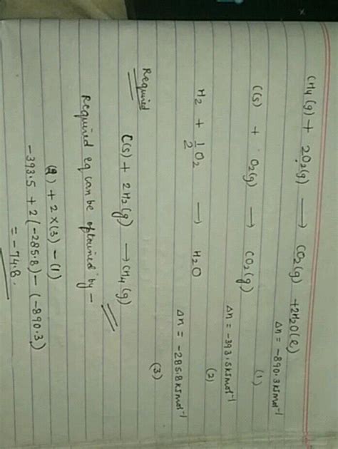 The Enthalpy Of Combustion Of Methane Graphite And Dihydrogen 298