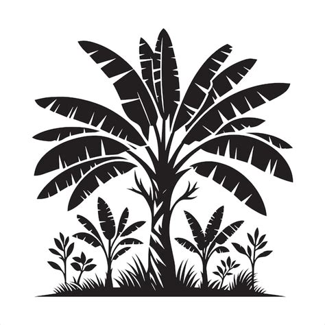 Silueta del árbol de plátano Iconos en blanco y negro Árbol de plátanos